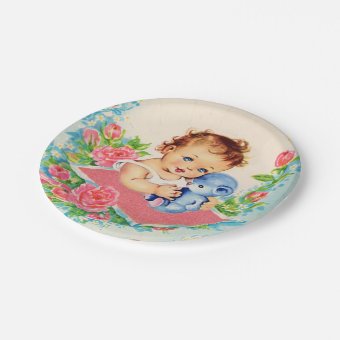 Vintage Baby Girl, baby shower Cake Paper Plates | Zazzle