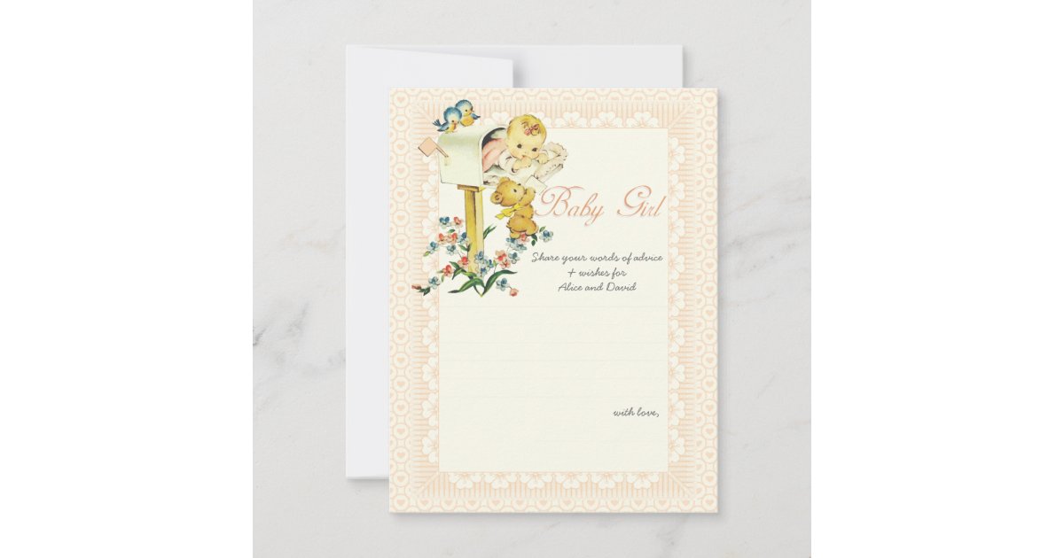 Vintage Baby Girl Mail Box Baby Shower Advice Card | Zazzle