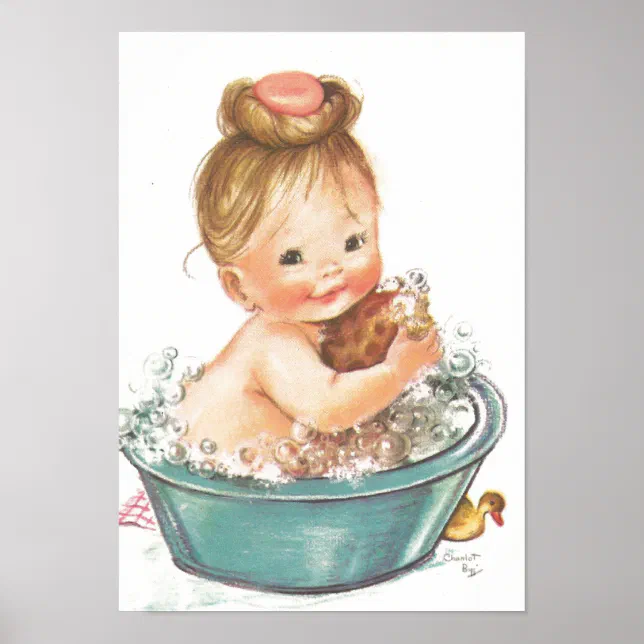 Vintage Baby in Bathtub Poster | Zazzle