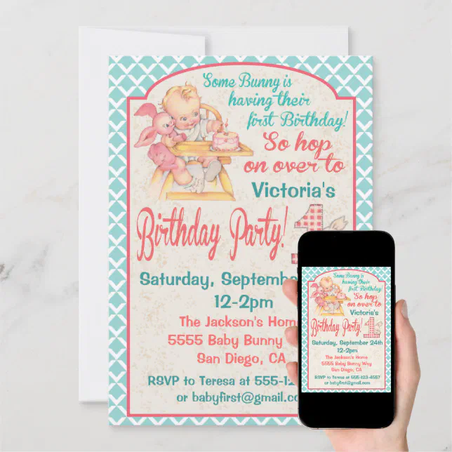 VIntage Baby's First Birthday Party Invitation | Zazzle