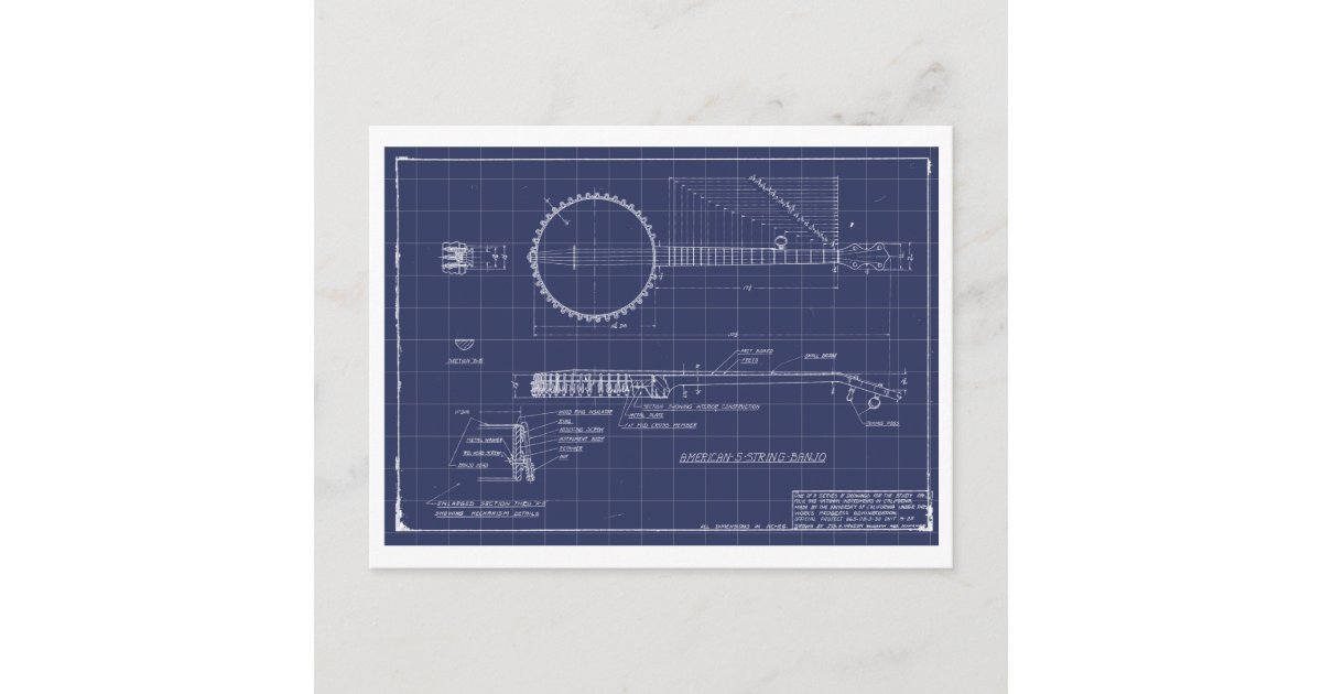 Vintage Banjo Blueprints Postcard | Zazzle