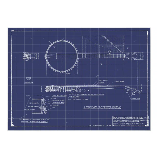 Vintage Banjo Blueprints Poster | Zazzle