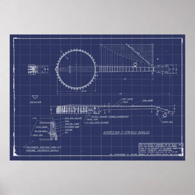Vintage Banjo Blueprints Poster | Zazzle