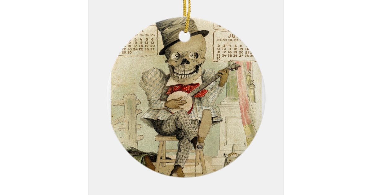 Vintage Banjo Playing Skeleton Ceramic Ornament | Zazzle