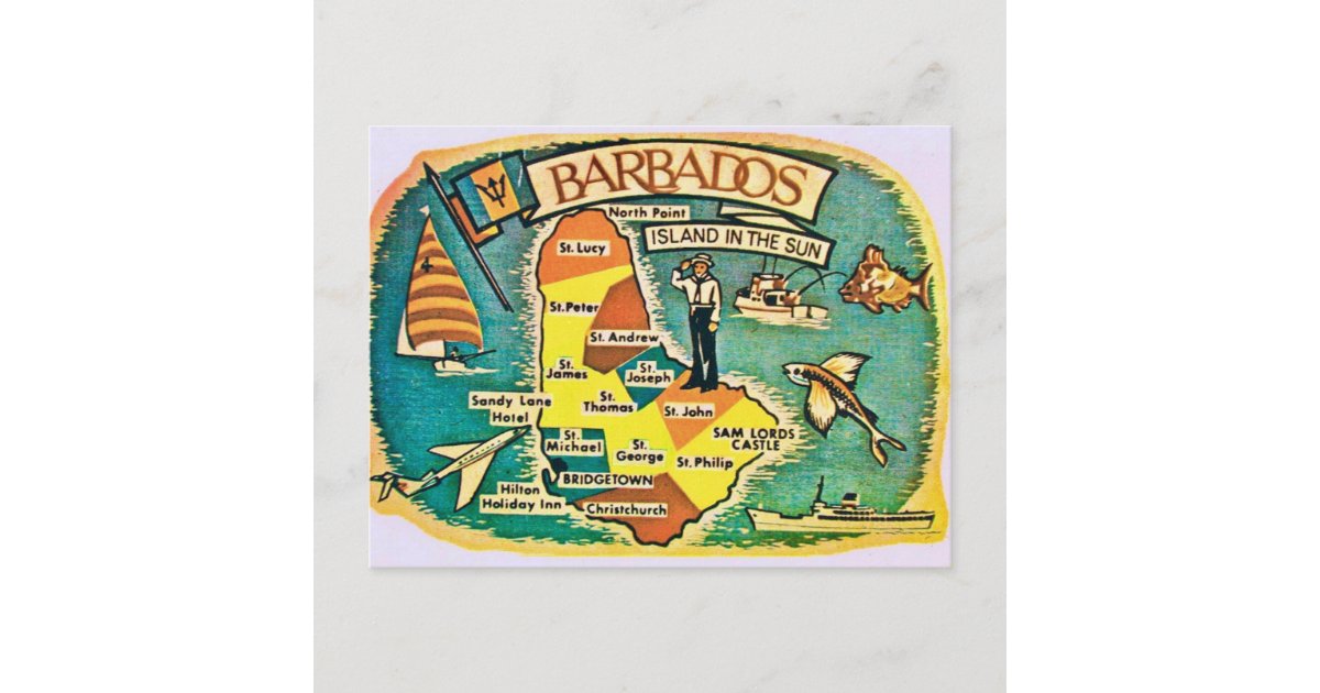 Vintage Barbados Map Postcard | Zazzle