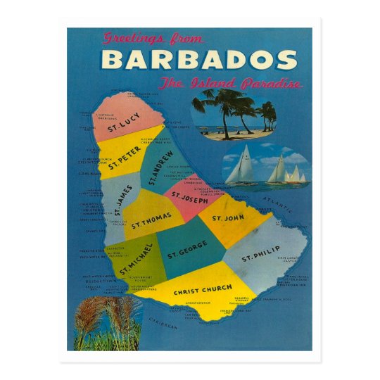 Vintage Barbados Map Postcard | Zazzle.com