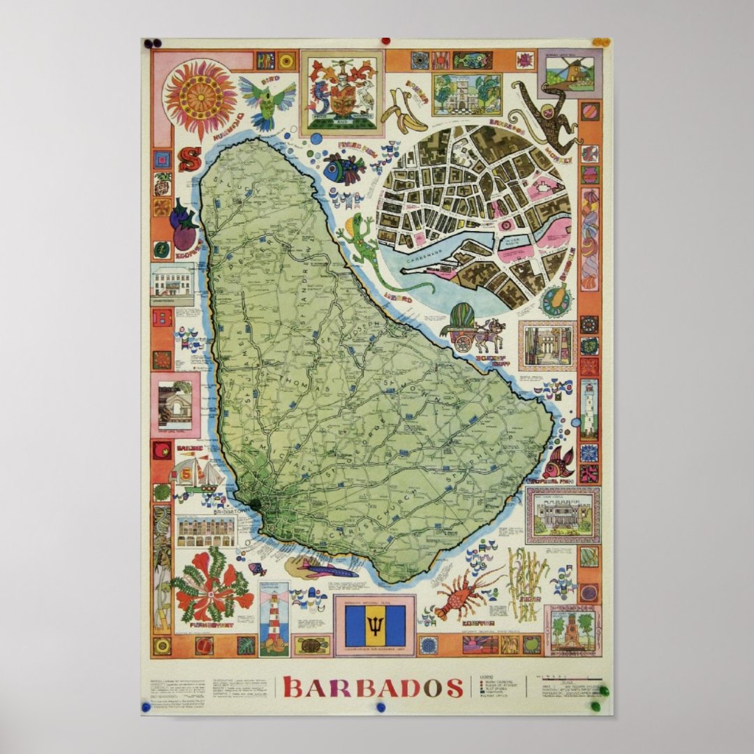 Vintage Barbados Map Poster | Zazzle