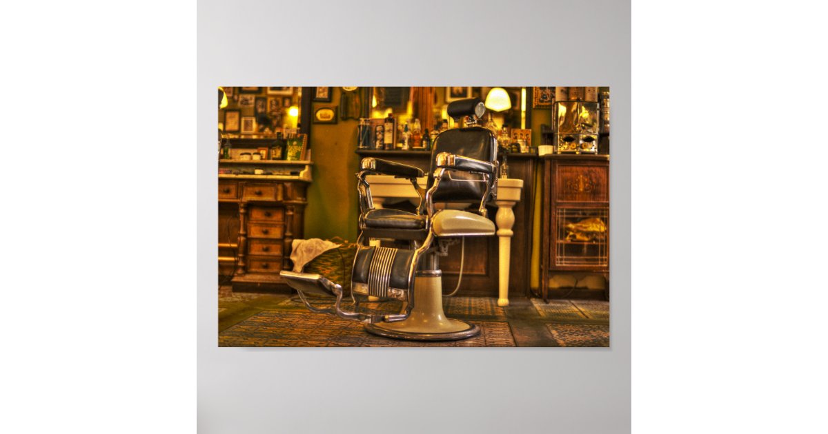 Vintage Barber Shop Chair Retro Hair Salon Custom Poster | Zazzle