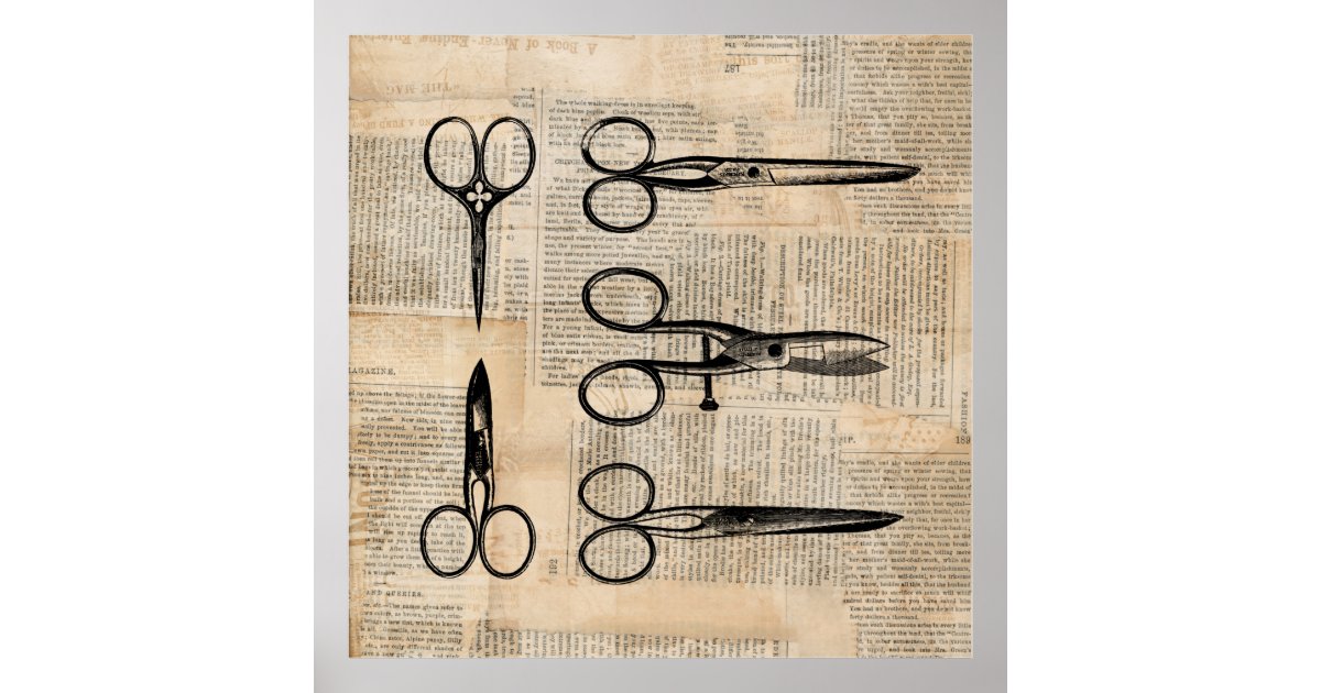 Vintage Barbers Shears Antique Scissors Poster | Zazzle