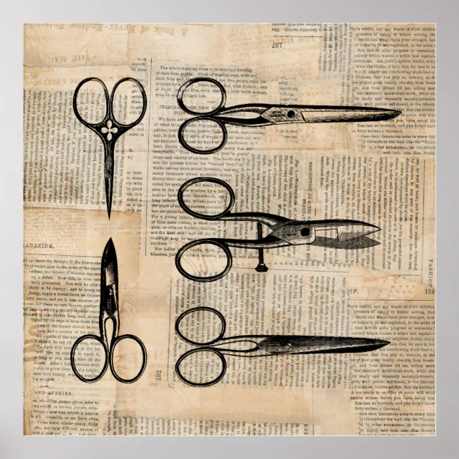 Vintage Barbers Shears Antique Scissors Poster | Zazzle
