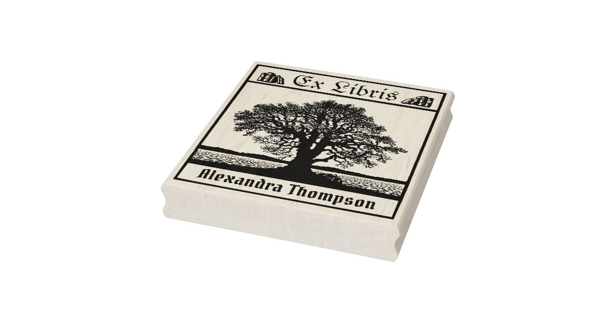 Vintage Bare Tree in Winter Ex Libris Book Name Rubber Stamp | Zazzle