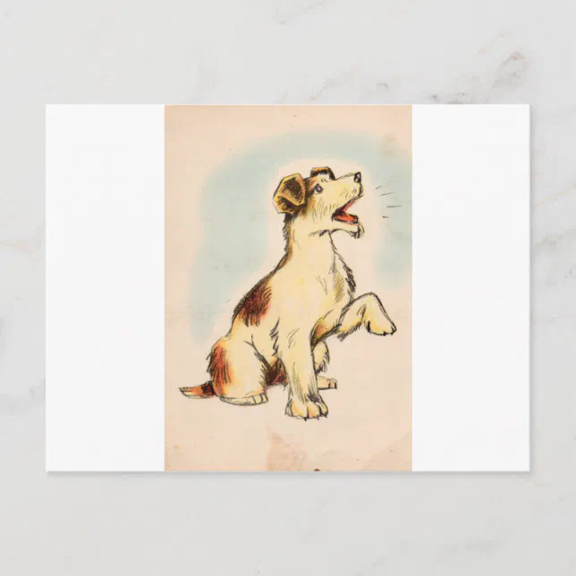 Vintage Barking Dog Drawing Postcard | Zazzle