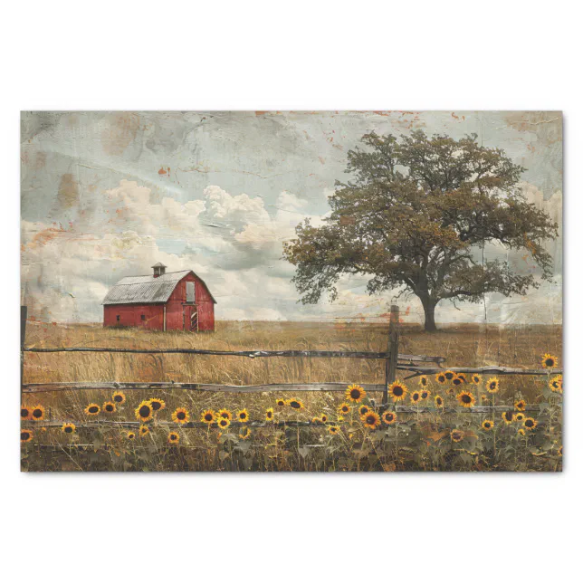 Vintage Barn and Tree Landscape Painting Decoupage Tissue Paper | Zazzle