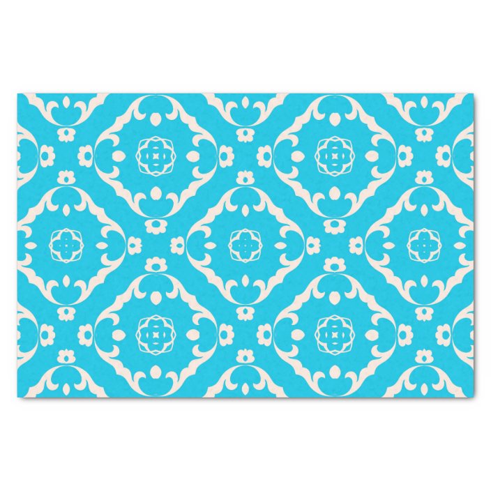 Vintage Baroque Cyan Blue and White Pattern Tissue Paper | Zazzle.com