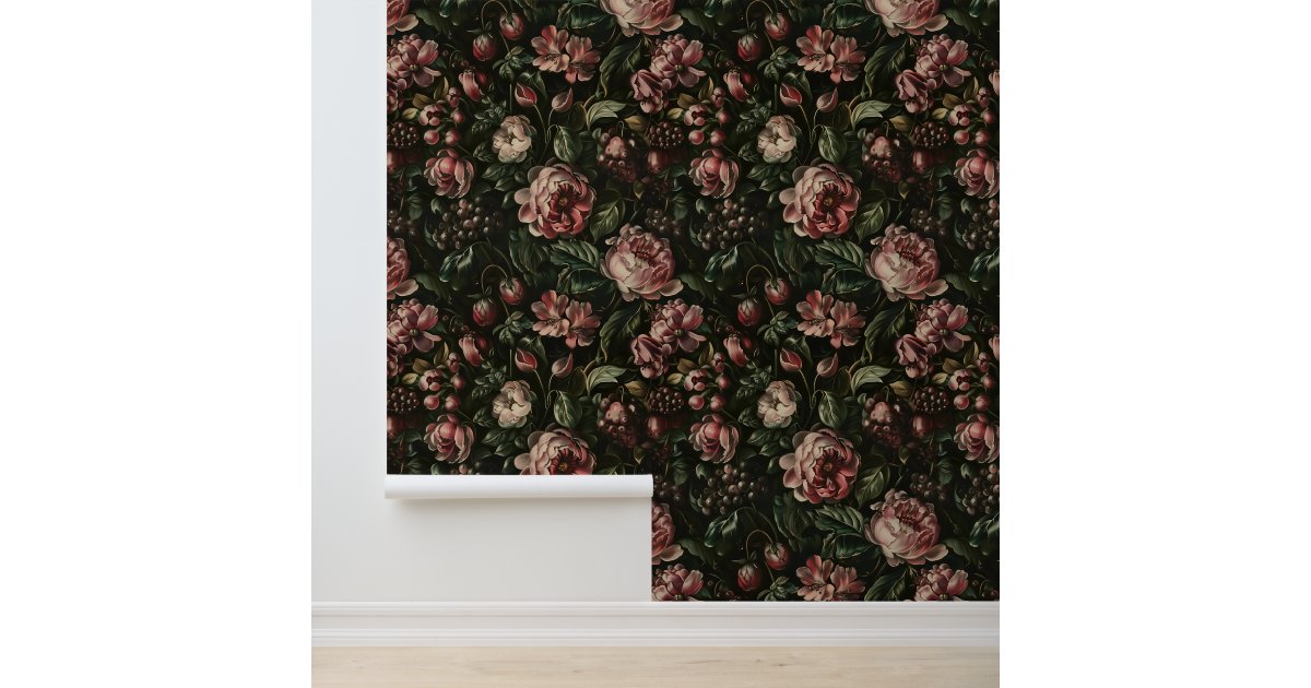 Vintage Baroque Dark Purple Floral Wallpaper | Zazzle