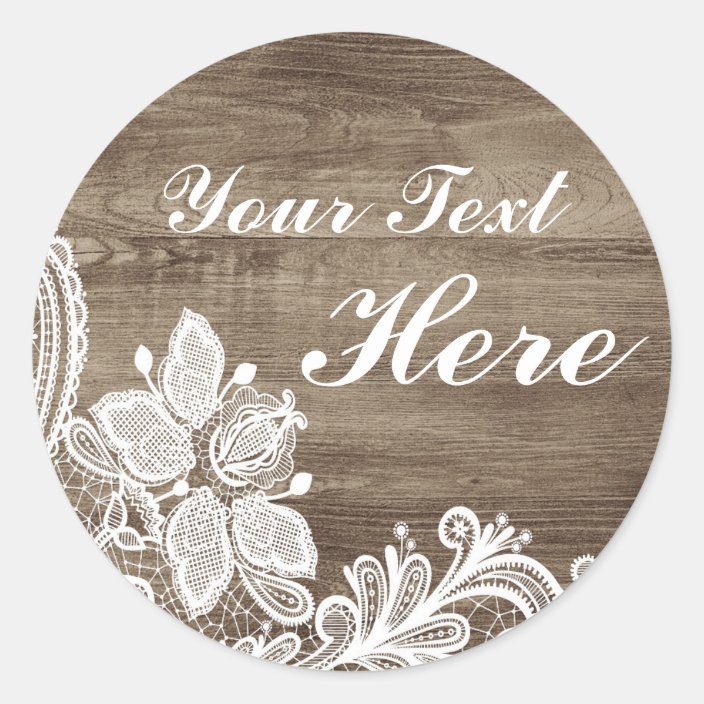 Vintage Baroque Lace On Rustic Elegant Barn Wood Classic Round Sticker ...