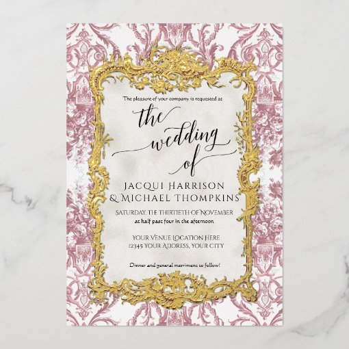 Vintage Baroque Rococo Floral Dusty Pink Gold Foil Foil Invitation | Zazzle