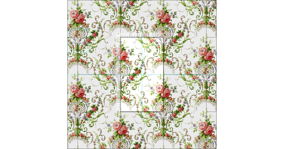 Vintage Baroque Rococo Scrolls & Roses Pattern Fabric | Zazzle