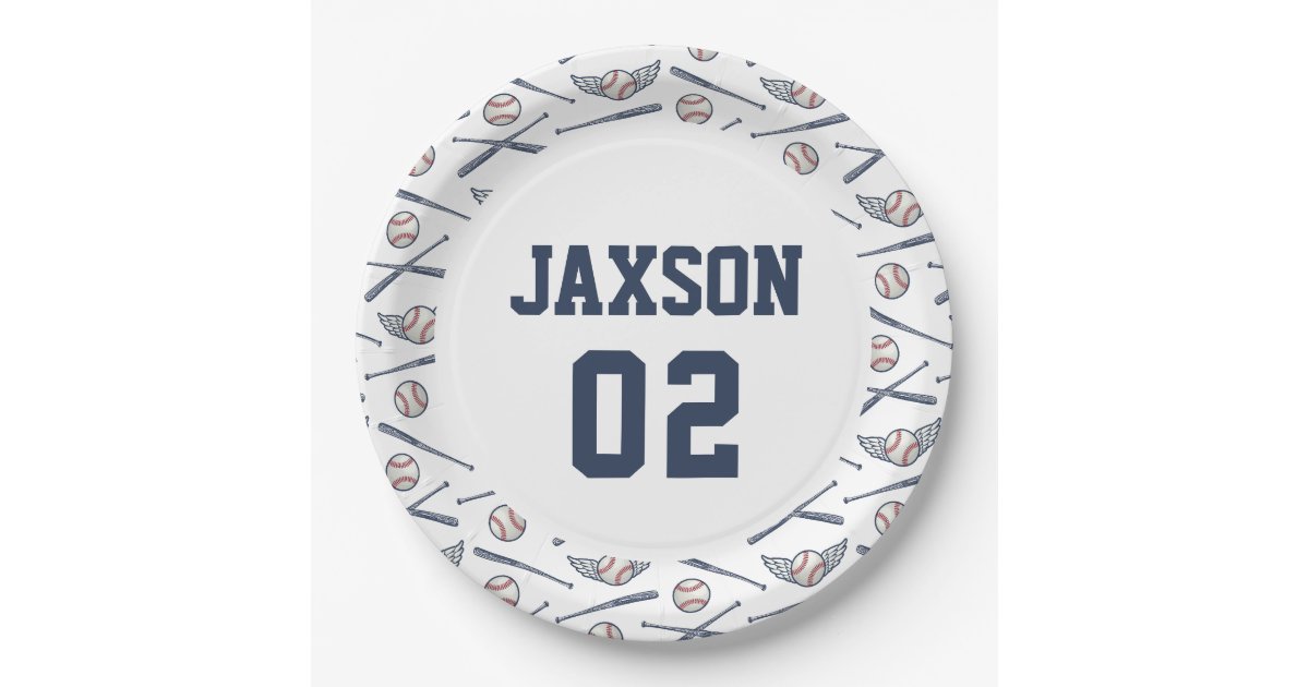 Vintage Baseball All Star Birthday Navy Paper Plates | Zazzle