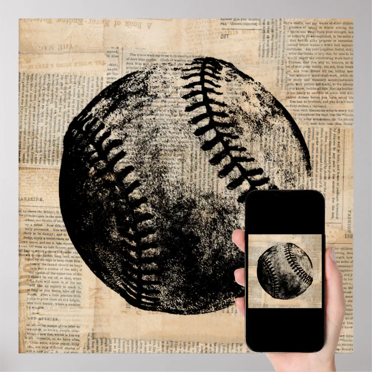 Vintage Baseball Art Illustration Newspaper Style Poster | Zazzle