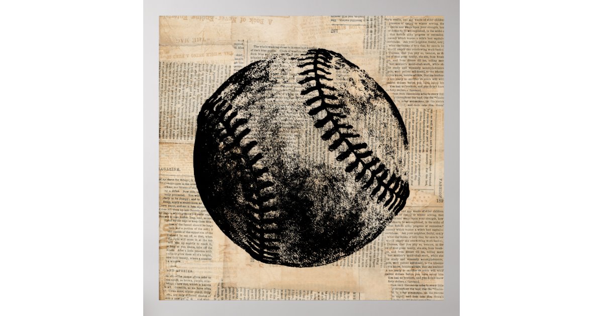 Vintage Baseball Art Illustration Newspaper Style Poster | Zazzle