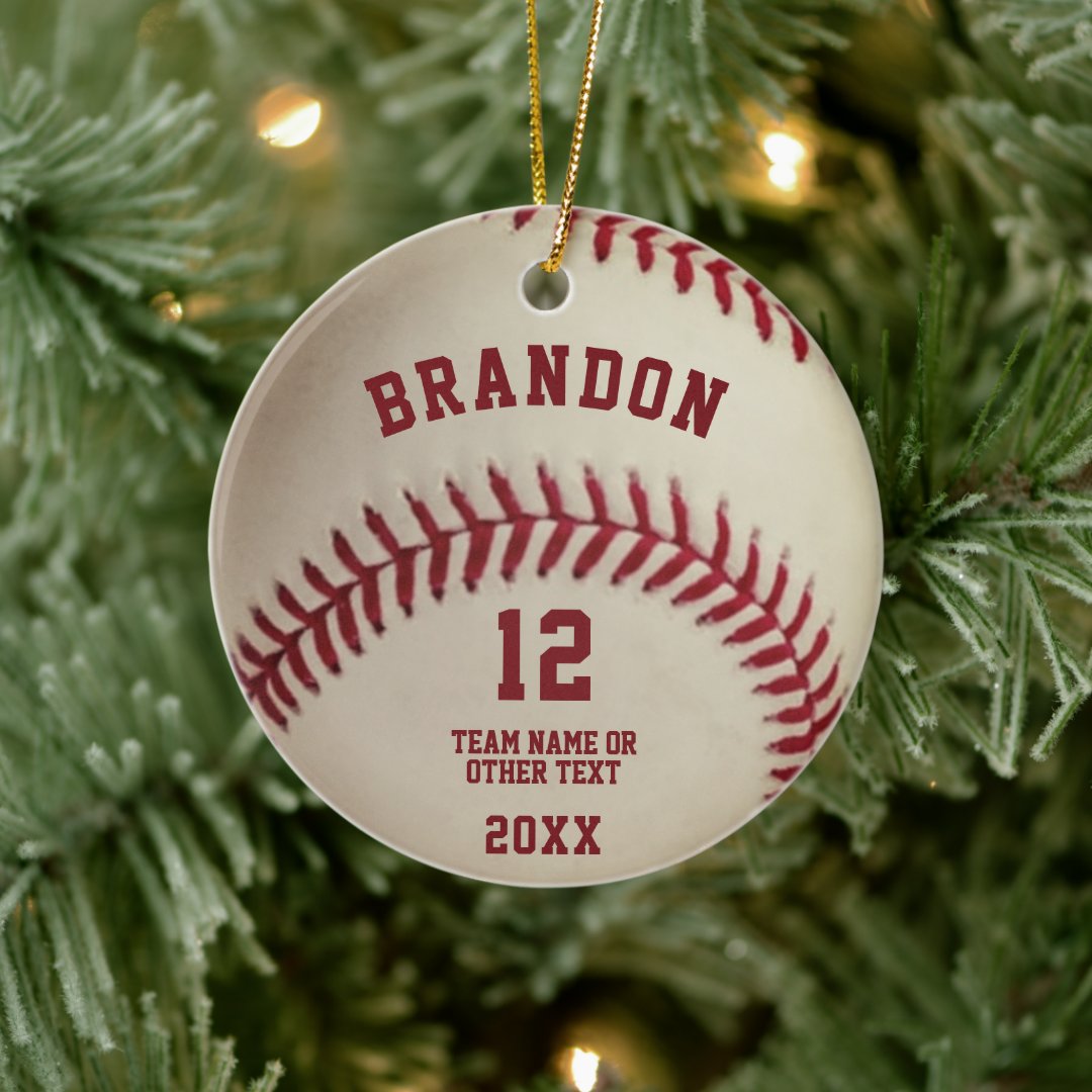 Vintage Baseball Ball Stitching Photo Personalized Ceramic Ornament ...