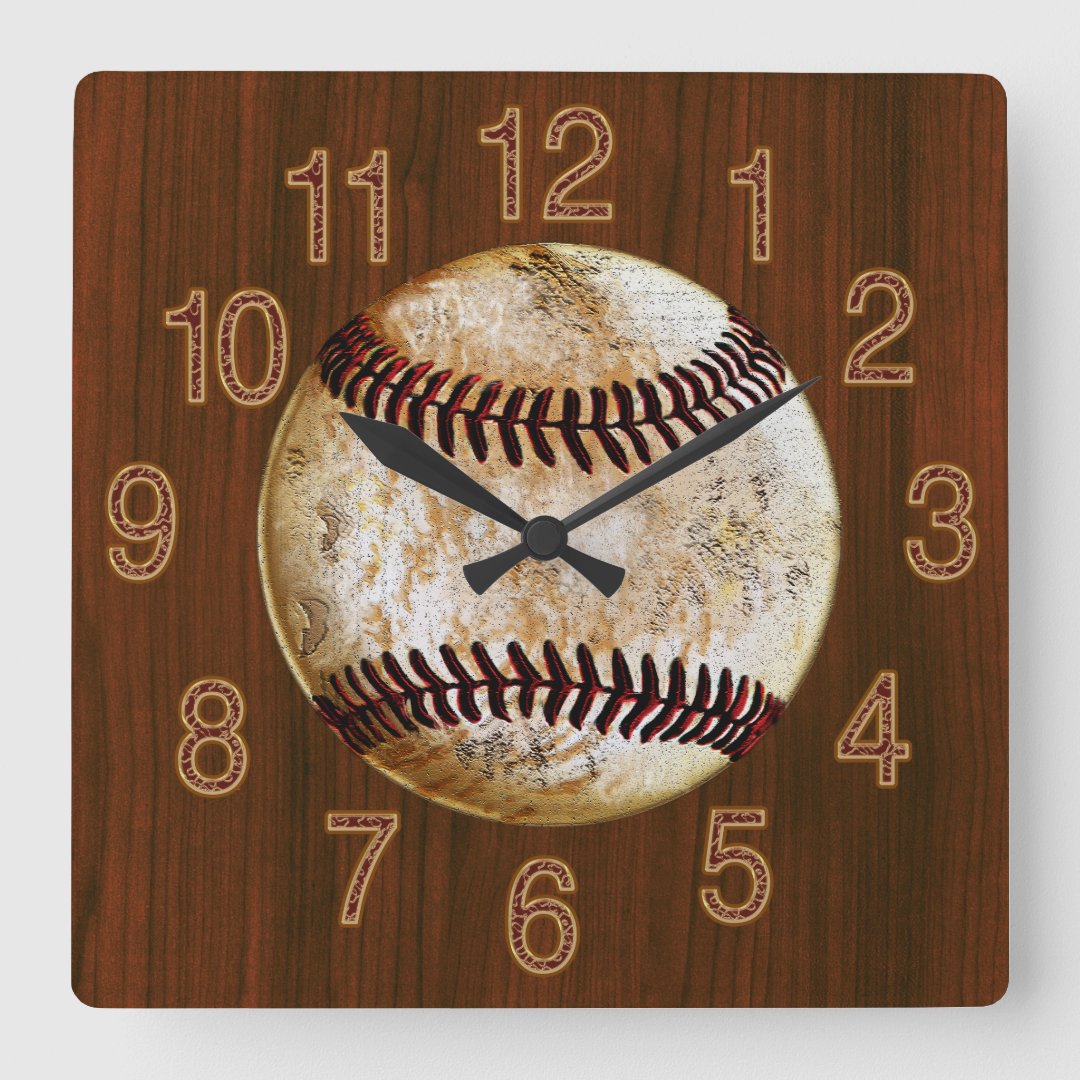 Vintage Baseball Cherry Wood look Baseball CLOCK | Zazzle