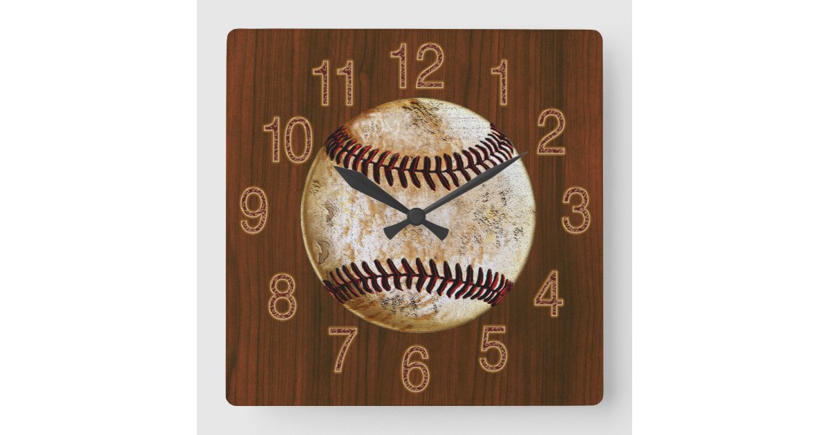 Vintage Baseball Cherry Wood look Baseball CLOCK | Zazzle