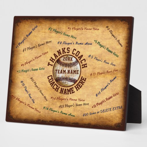 Vintage Baseball Coach Plaques, All Player's Names Plaque | Zazzle