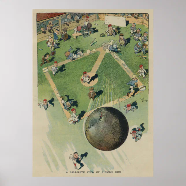 Vintage Baseball Home Run - Birds Eye View Illustr Poster | Zazzle