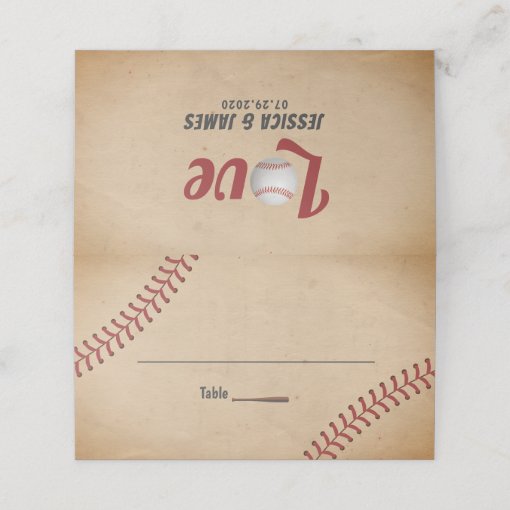 Vintage Baseball Love Sports Theme Wedding Place Card | Zazzle