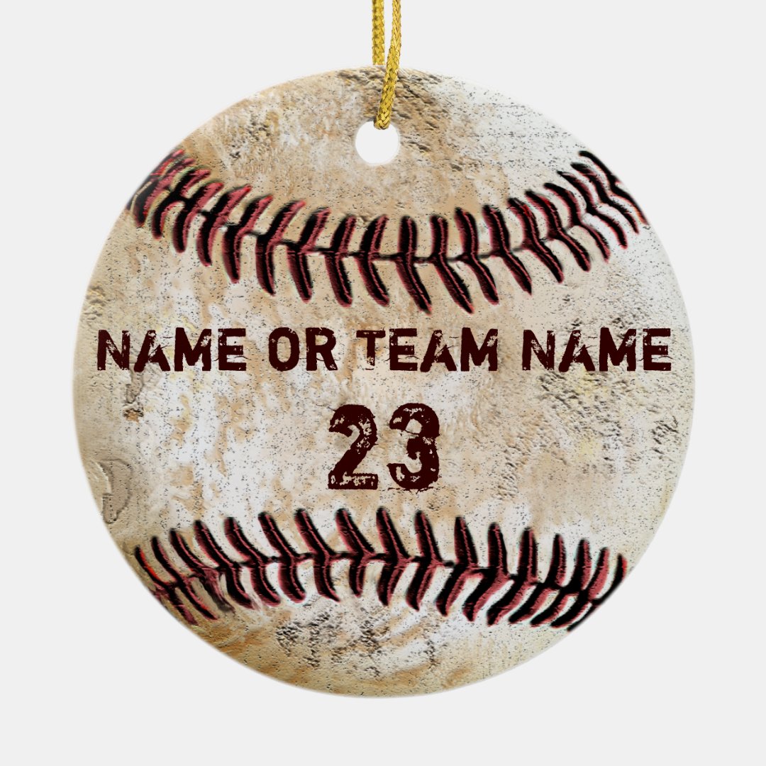 Vintage Baseball Ornaments with NAME and NUMBER | Zazzle