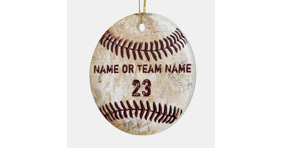 Vintage Baseball Ornaments with NAME and NUMBER | Zazzle