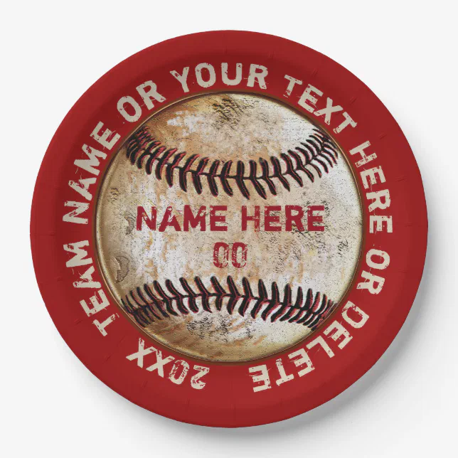 Vintage Baseball Paper Plates Personalized | Zazzle