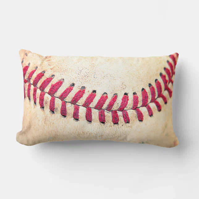 Vintage Baseball Red Stitches Close Up Photo Lumbar Pillow | Zazzle
