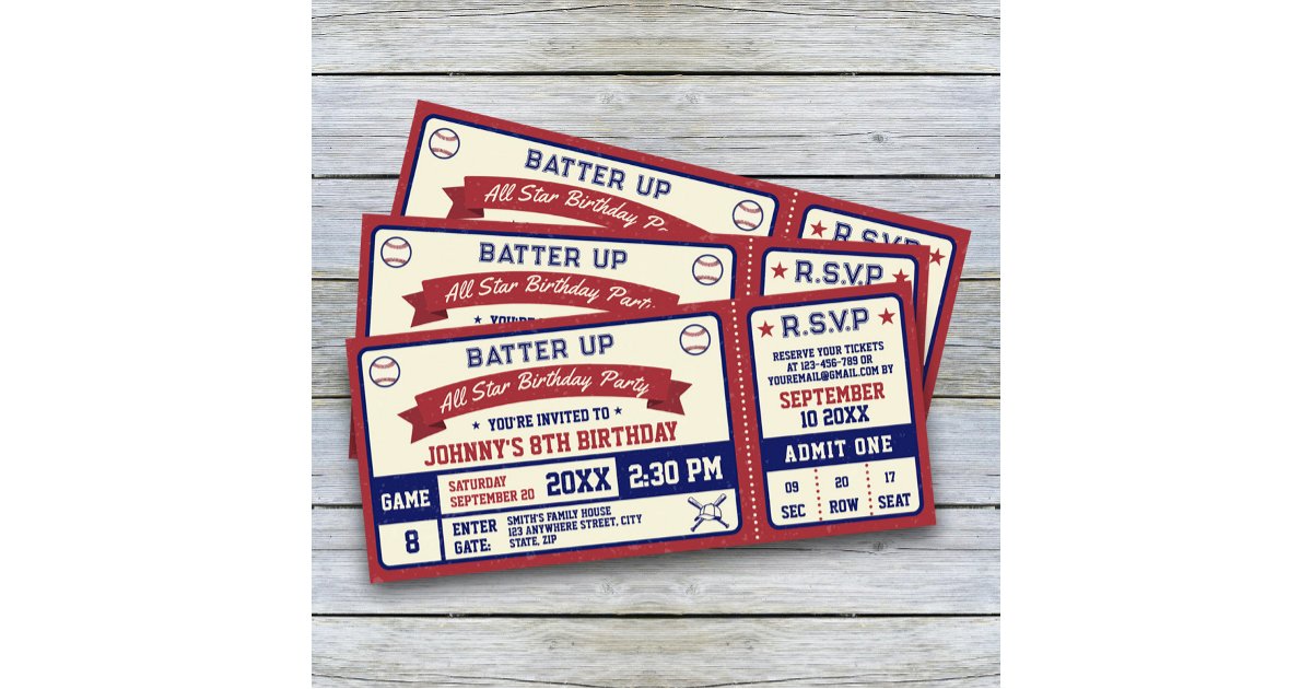 Vintage Baseball Ticket Birthday Party Invitation | Zazzle