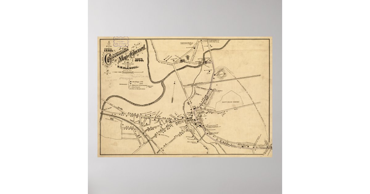 Vintage Battle of Concord Map (1875) Poster | Zazzle