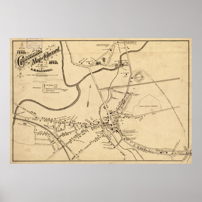 Vintage Battle of Concord Map (1875) Poster | Zazzle.com