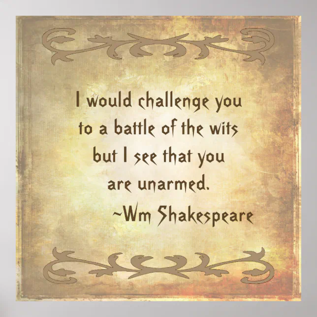 Vintage Battle of the Wits Shakespeare Quote Poster | Zazzle