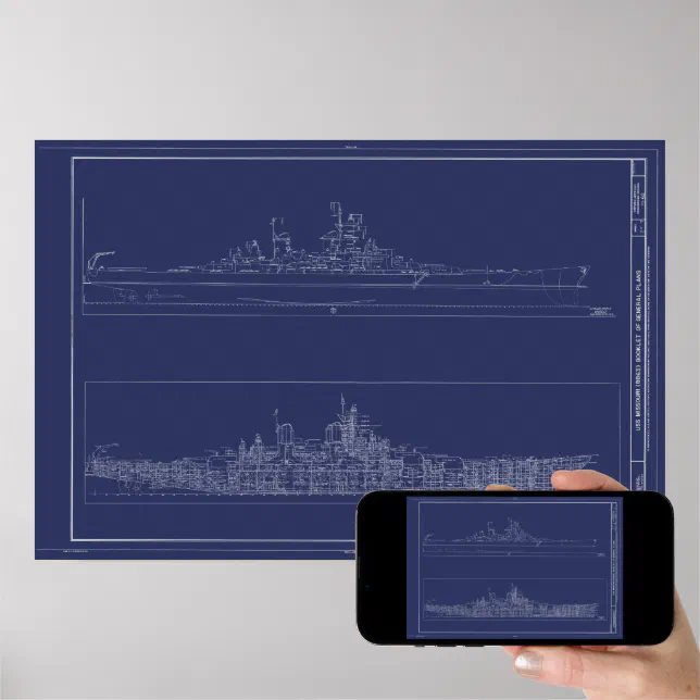 Vintage Battleship USS Missouri Blueprints Poster | Zazzle