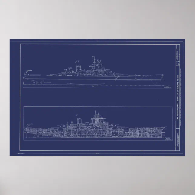 Vintage Battleship USS Missouri Blueprints Poster | Zazzle