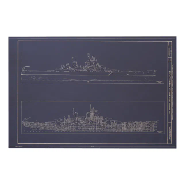 Vintage Battleship USS Missouri Blueprints Poster | Zazzle