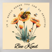 Vintage Be Kind Motivational Quote Watercolor Bee Poster | Zazzle