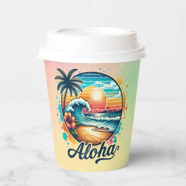 Vintage Beach Aloha Sublimation-94953 Paper Cups | Zazzle