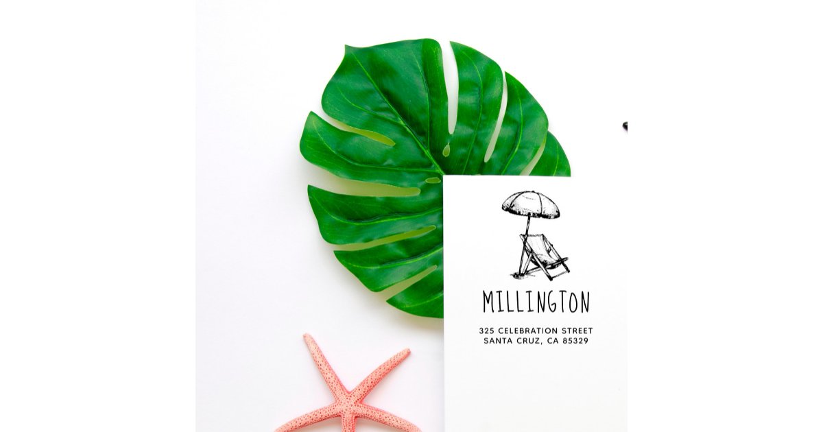 Vintage Beach Chair & Umbrella Return Address Self-inking Stamp | Zazzle