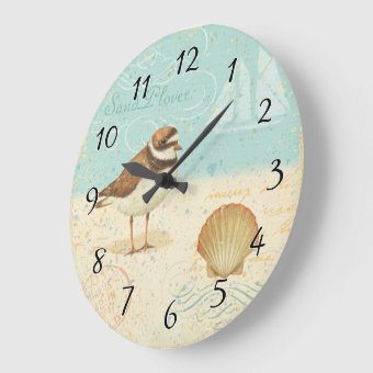 Vintage Beach Scene Large Clock | Zazzle
