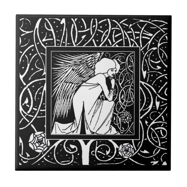 Vintage Beardsley Angel Ceramic Tile | Zazzle