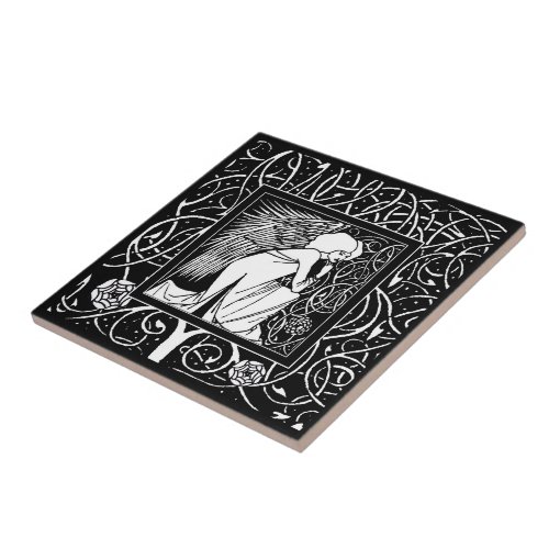 Vintage Beardsley Angel Ceramic Tile | Zazzle