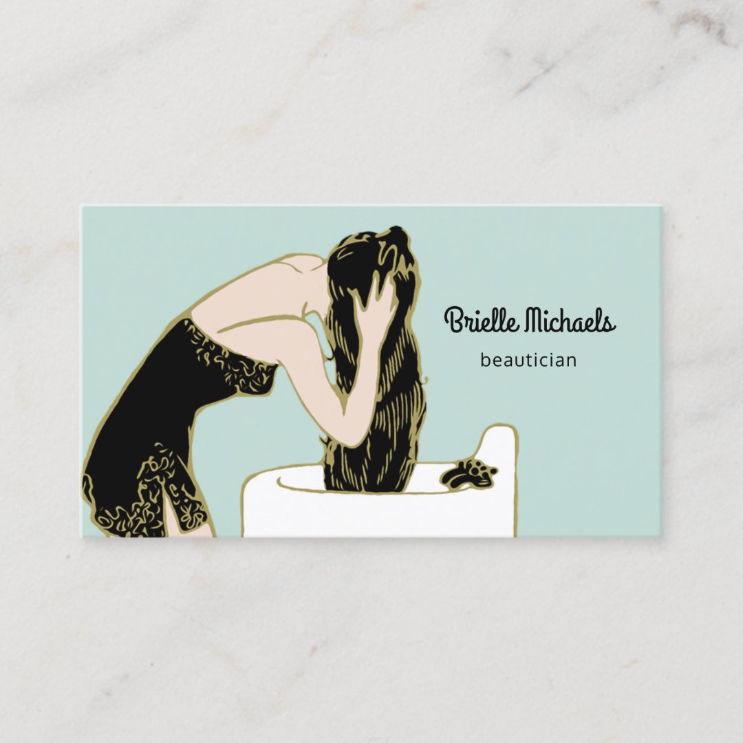 Vintage Beautician Retro Woman Shampoo Long Hair Business Card | Zazzle