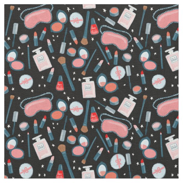 Vintage Beauty Makeup Cosmetics Pattern Fabric | Zazzle.com